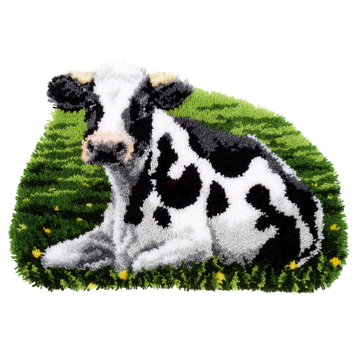 Rug Shaped Latch Hook Kit ~ Cow Resting – Cotton Club Crafts