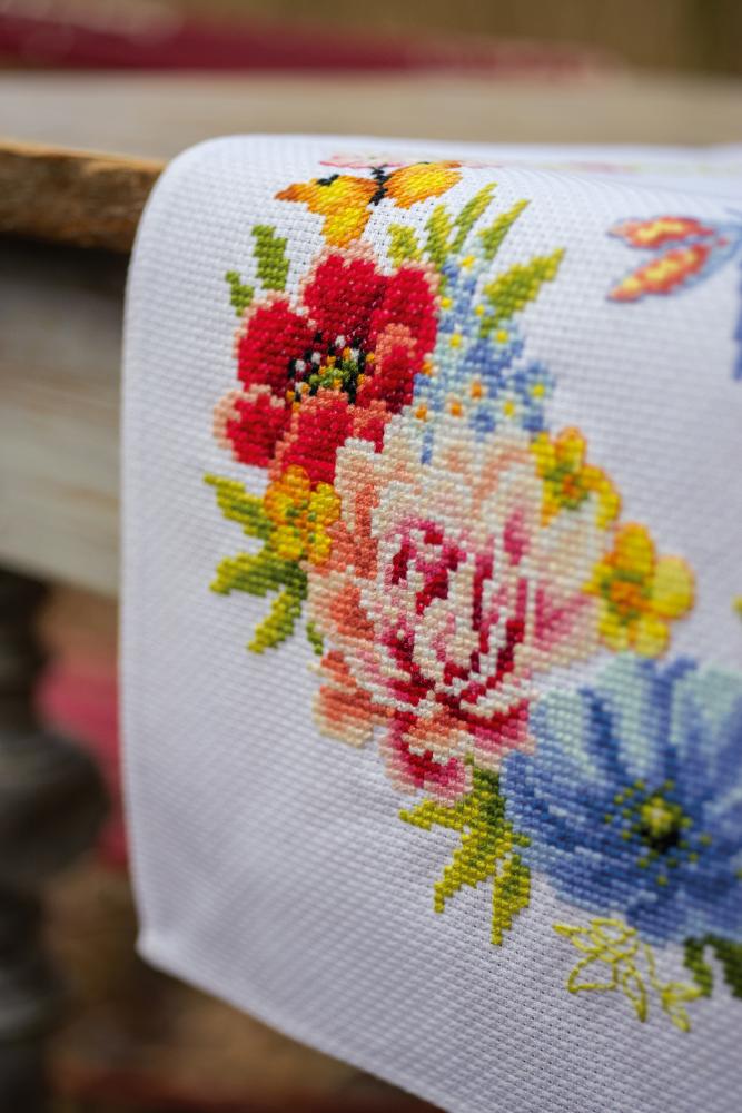 Table Runner Counted Cross Stitch Kit ~ Colourful Flowers – Cotton Club ...