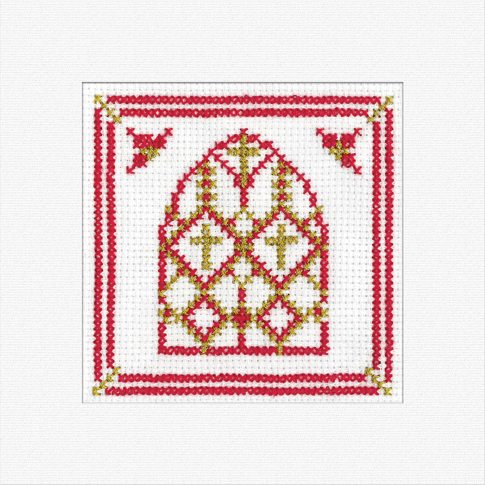 Red Filigree Arch Window Greetings Card Cross Stitch Kit – Cotton Club ...